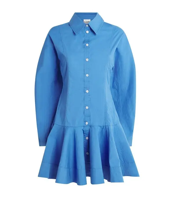 GANNI Stretch-cotton Mini Shirt Dress - Blue