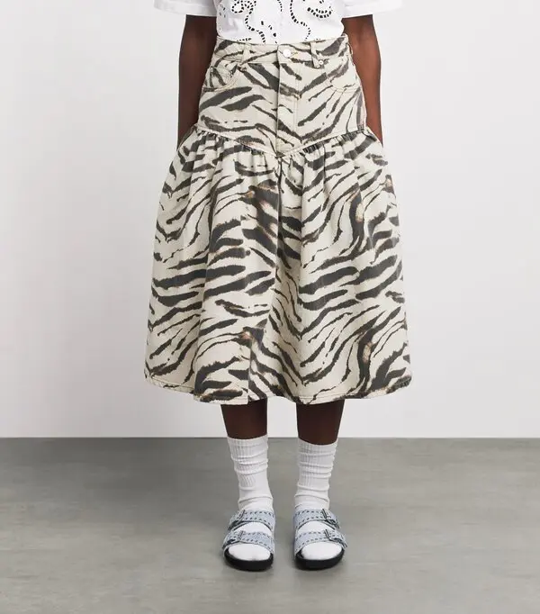 GANNI Zebra Denim Midi Skirt