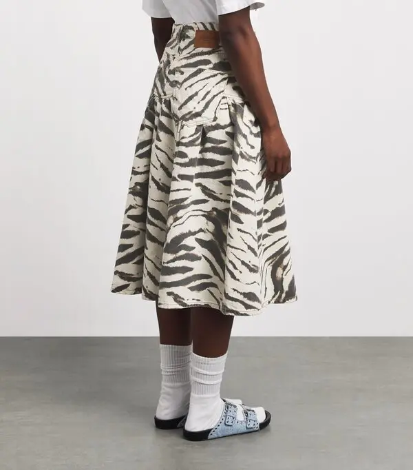 GANNI Zebra Denim Midi Skirt