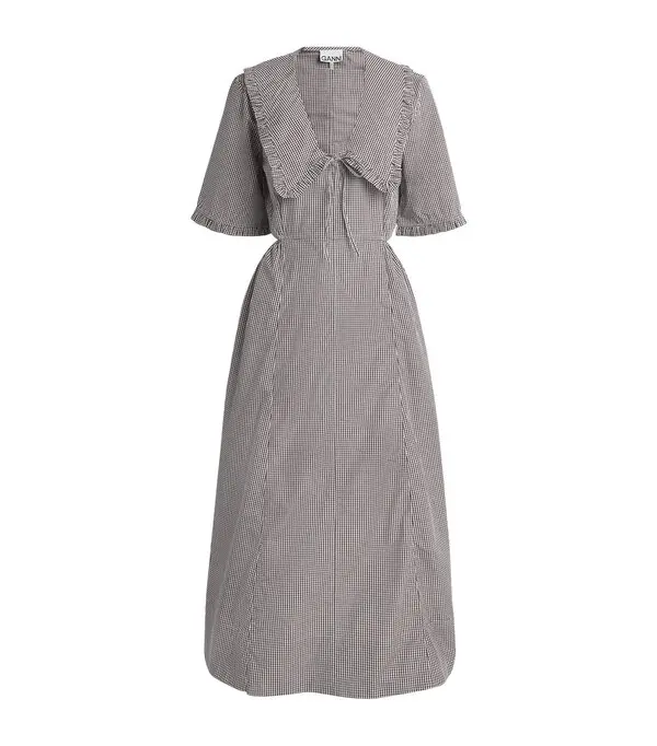 GANNI Cotton Gingham Midi Dress - Grey