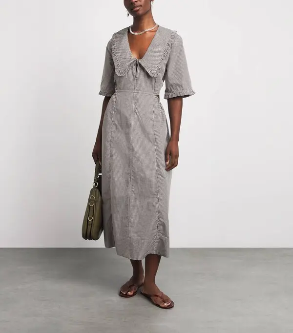 GANNI Cotton Gingham Midi Dress