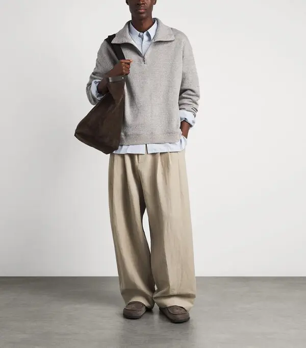 FRAME Wool-cotton Half-zip Funnel Neck Sweater