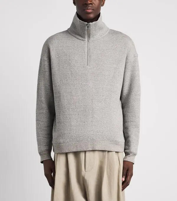 FRAME Wool-cotton Half-zip Funnel Neck Sweater