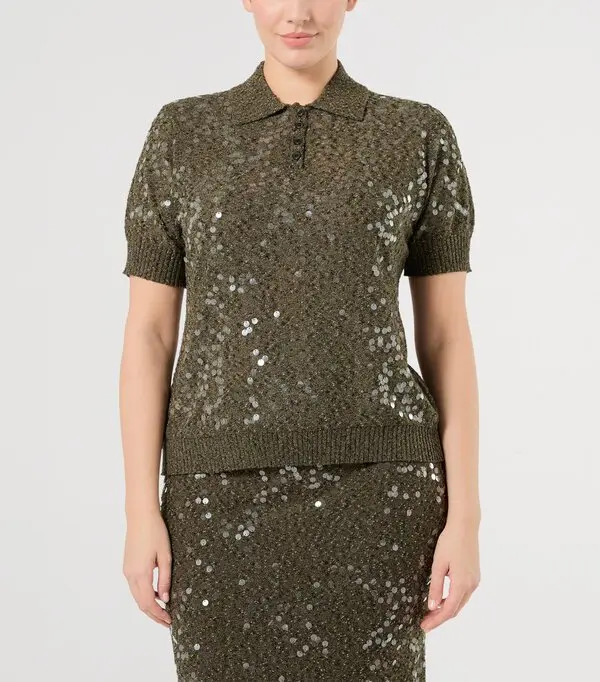 Marina Rinaldi Sequin-embellished Polo Sweater