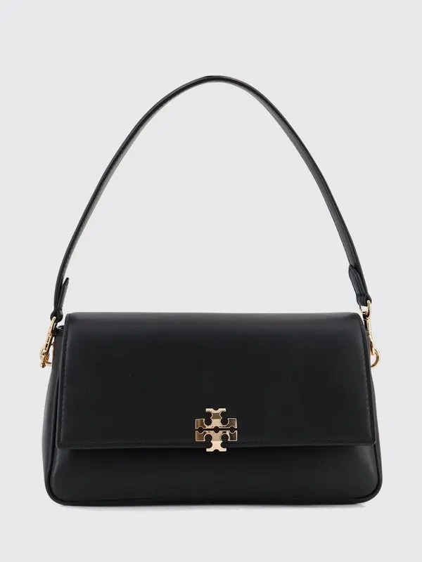 Tory Burch Charlie Leather Shoulder Bag With Double T Logo And Removable Strap - Black