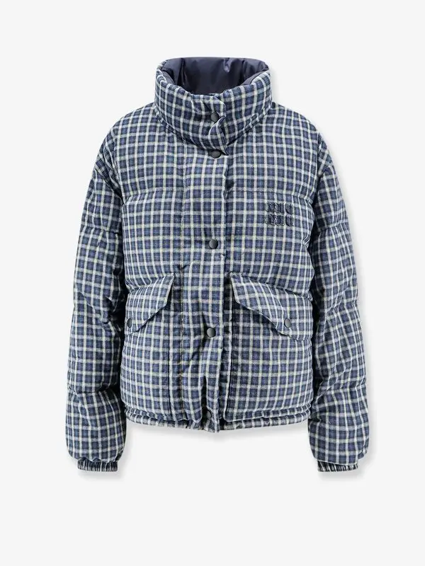 Miu Miu Reversible Madras Flannel Down Jacket - Blue