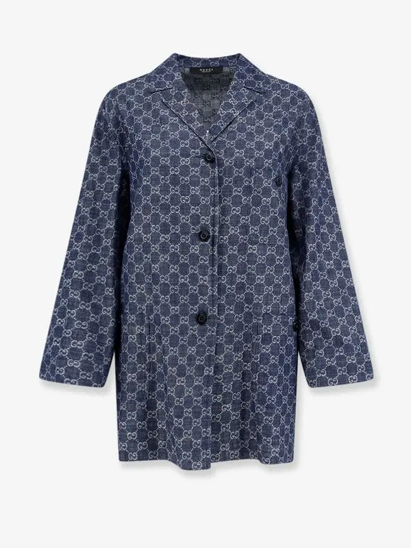 Gucci Cotton Shirt With All-over Gg Motif - Blue