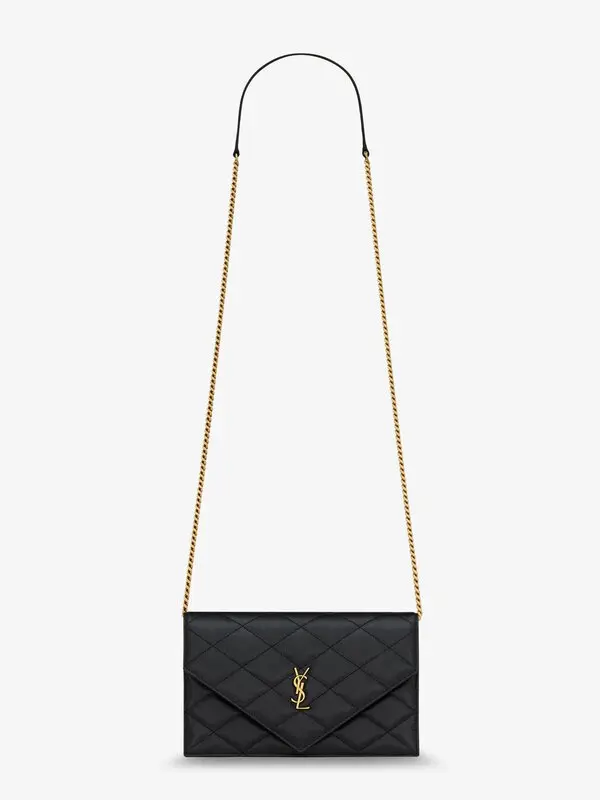 Saint Laurent Paris Leather Crossbody Bag With Metal Cassandre Logo - Black