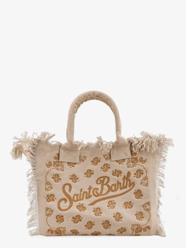 MC2 SAINT BARTH Vanity Cotton Handbag With All-over Embroidery - Beige