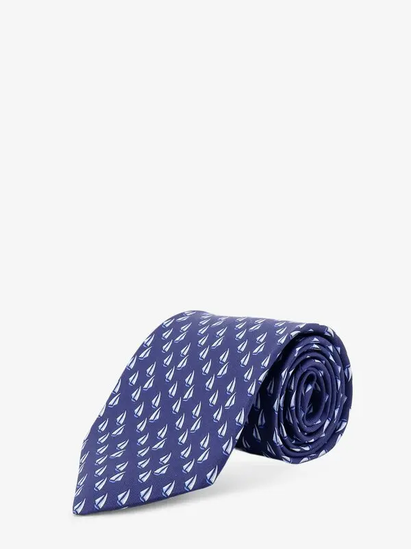 FERRAGAMO Catamarano Silk Tie With Nautica Print - Blue