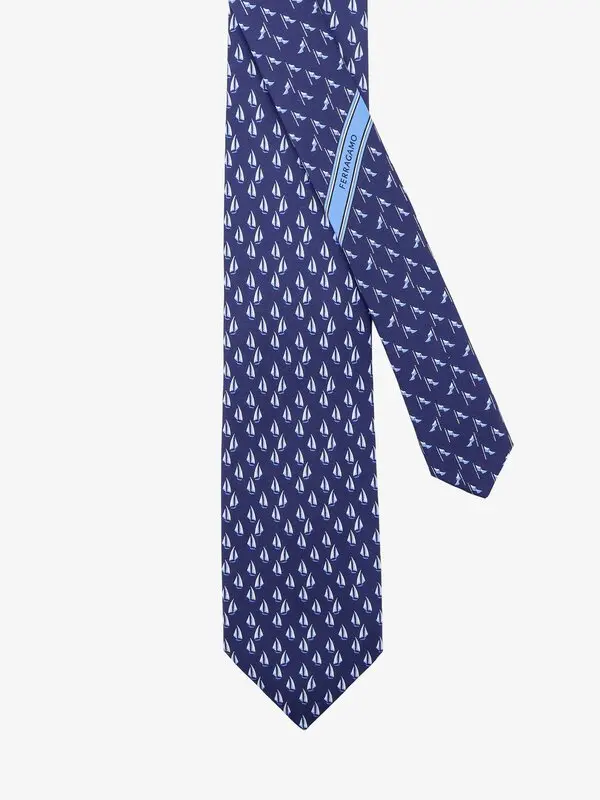 FERRAGAMO Catamarano Silk Tie With Nautica Print