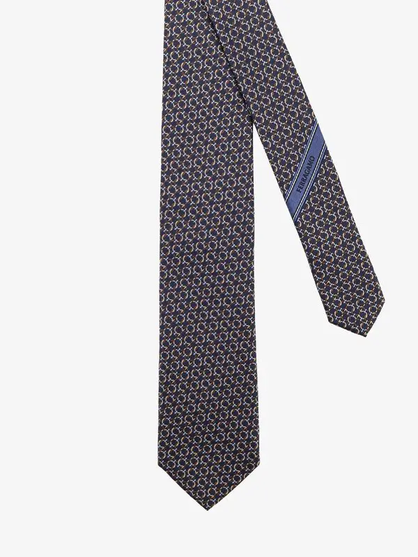 FERRAGAMO Silk Neck Tie With Intreccio Print