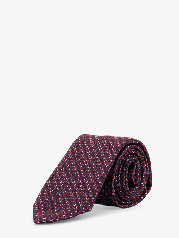 FERRAGAMO Silk Neck Tie With Intreccio Print - Red