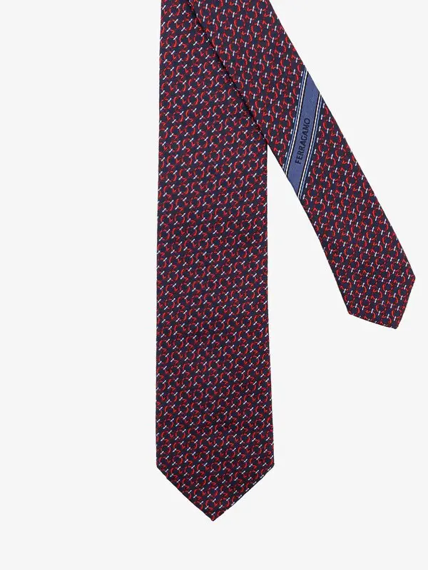 FERRAGAMO Silk Neck Tie With Intreccio Print - Red