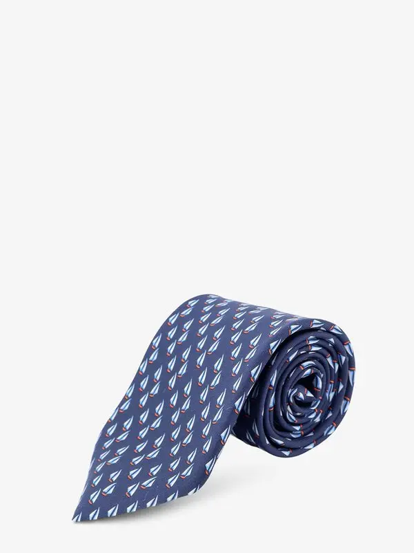 FERRAGAMO Silk Nautica Print Neck Tie - Blue