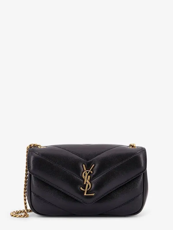 Saint Laurent Loulou Mini Leather Crosbody Bag With Chevron Stitching - Black