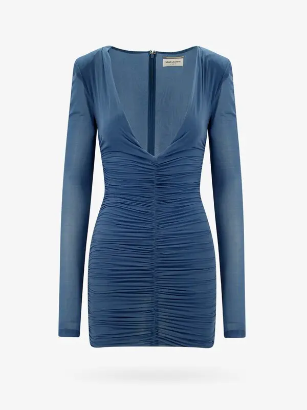 Saint Laurent Draped Fabric Dress - Blue