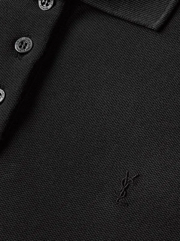 Saint Laurent Cassandre Cotton Piqué Cotton Polo Shirt - Black