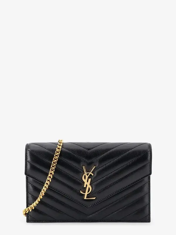 Saint Laurent Leather Crossbody Bag With Metal Cassandre Logo - Black