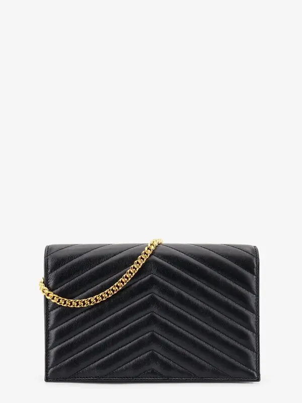 Saint Laurent Leather Crossbody Bag With Metal Cassandre Logo - Black