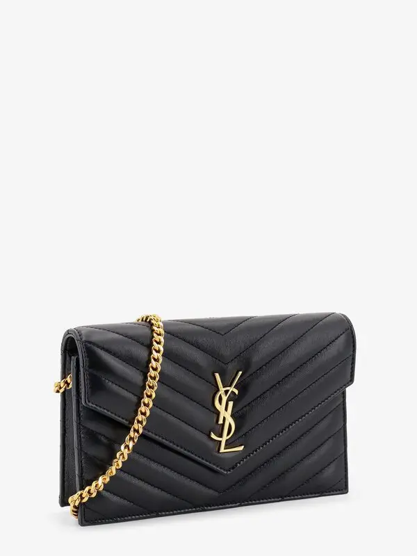 Saint Laurent Leather Crossbody Bag With Metal Cassandre Logo - Black