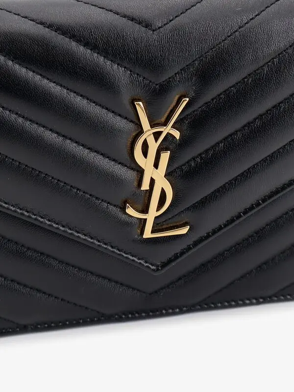 Saint Laurent Leather Crossbody Bag With Metal Cassandre Logo - Black