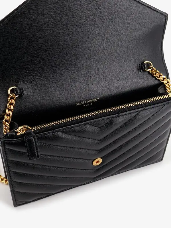 Saint Laurent Leather Crossbody Bag With Metal Cassandre Logo - Black