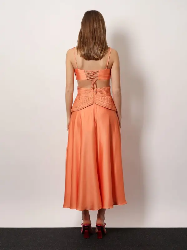 PatBO Sunset Satin Dress With Braided Corset
