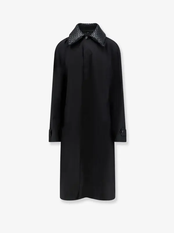 Bottega Veneta Wool And Silk Coat With Leather Collar - Black