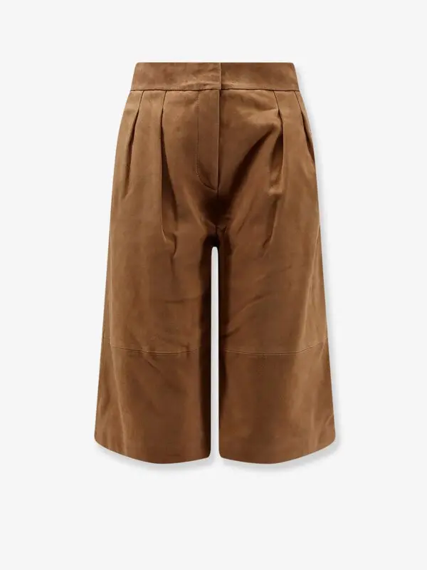 SCARLETT POPPIES Inez Suede Bermuda Shorts - Brown