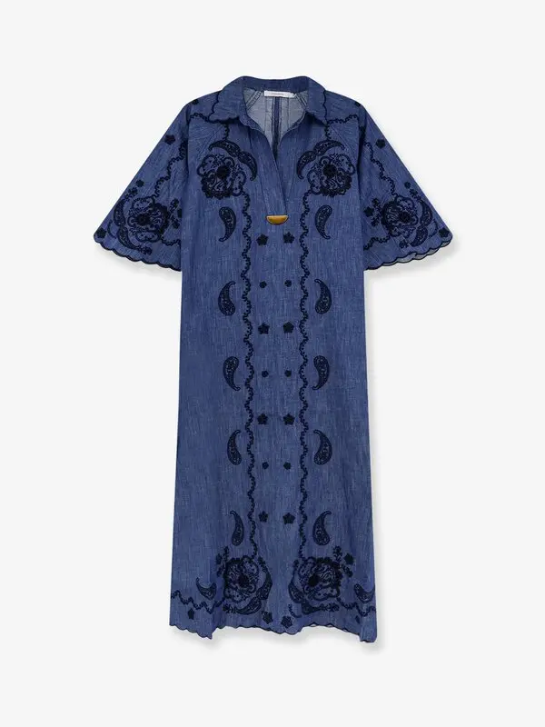 Zimmermann Aster Long Denim Dress With Contrasting Embroidery
