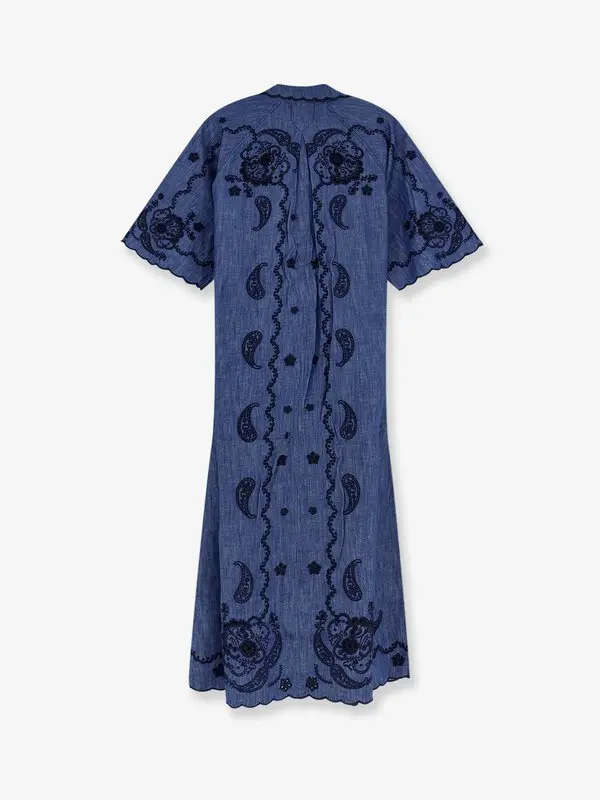 Zimmermann Aster Long Denim Dress With Contrasting Embroidery
