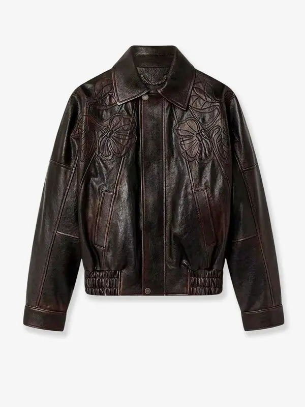 GOLDEN GOOSE Palmer Leather Jacket With Floral Embroidery