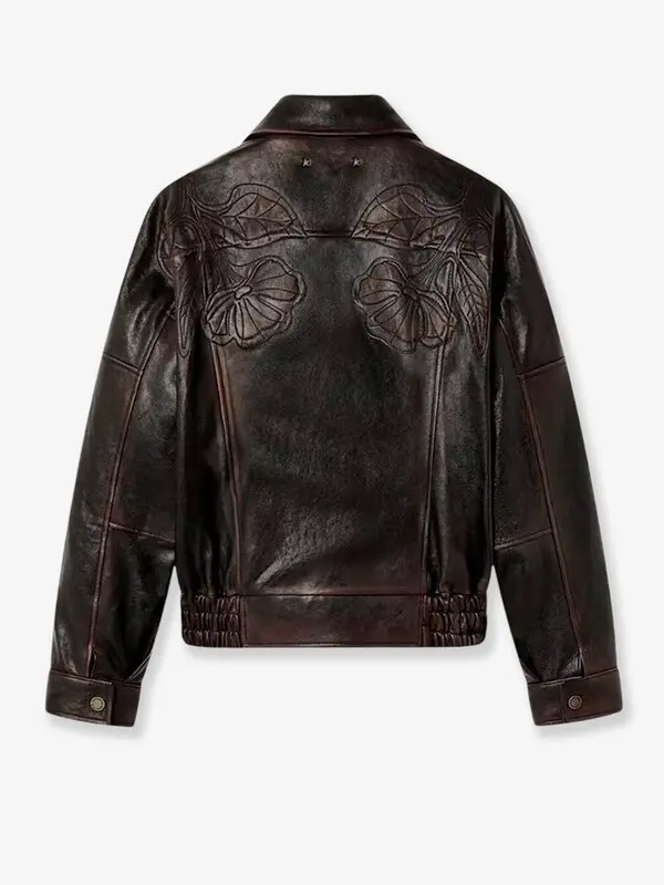 GOLDEN GOOSE Palmer Leather Jacket With Floral Embroidery