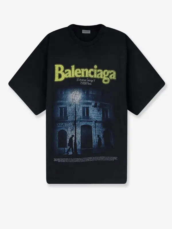 Balenciaga Oversized Cotton T-shirt With Front Logo Print - Black