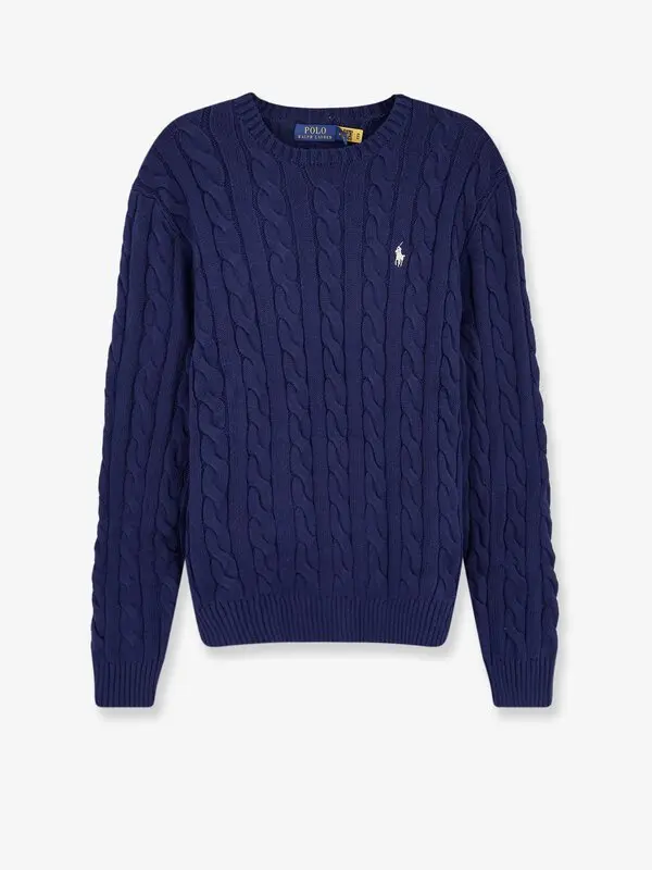 Polo Ralph Lauren Cotton Sweater With Embroidered Logo On The Front - Blue