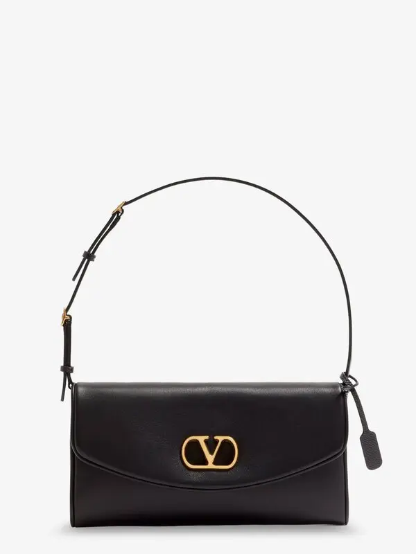 Valentino Garavani Devan Leather Shoulder Bag With Metal Vlogo Signature - Black