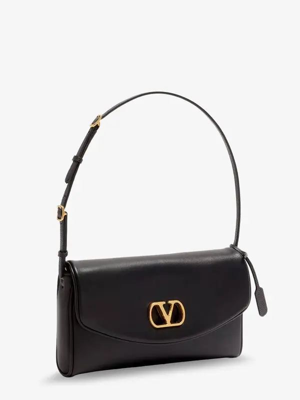 Valentino Garavani Devan Leather Shoulder Bag With Metal Vlogo Signature - Black