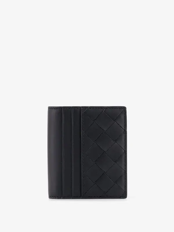 Bottega Veneta Leather Card Holder With Intrecciato Motif - Black