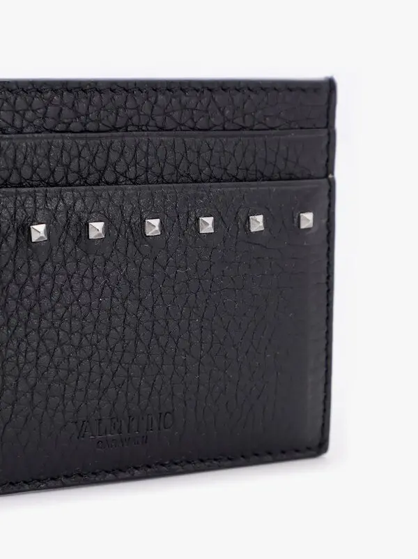 Valentino Garavani Leather Card Holder With Stud Detail - Black