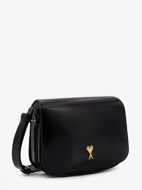 AMI Paris Leather Shoulder Bag With Metal Logo On The Front