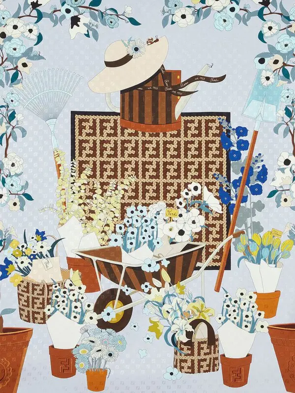 Fendi Silk Scarf With Gardening Print