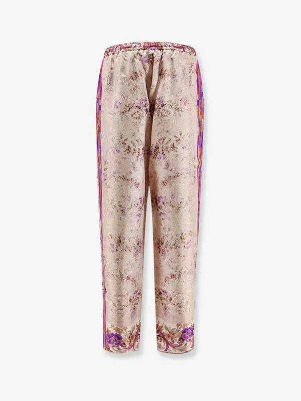 PIERRE-LOUIS MASCIA Wide Leg Silk Trousers With Multicolor Print - Beige