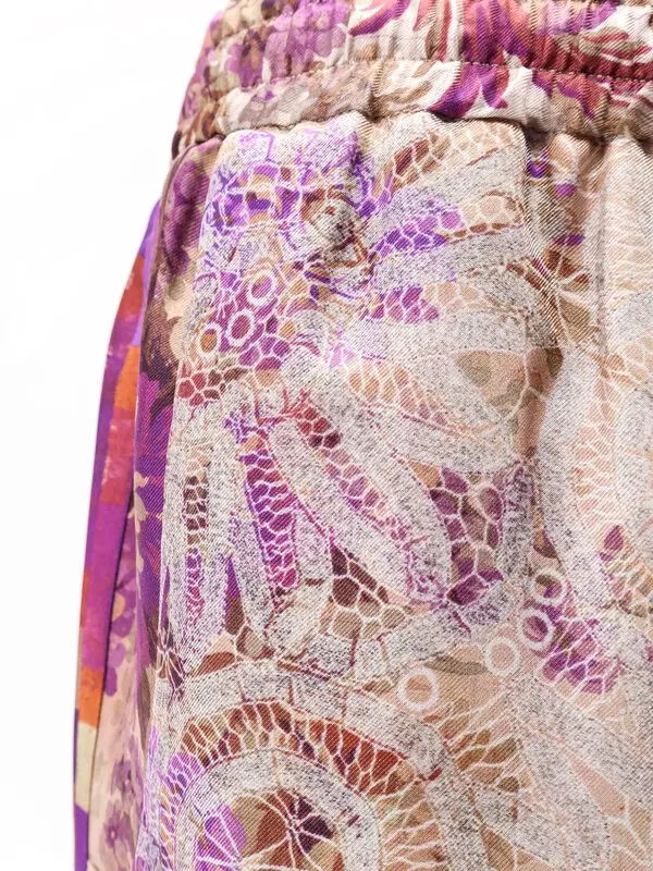 PIERRE-LOUIS MASCIA Wide Leg Silk Trousers With Multicolor Print - Beige