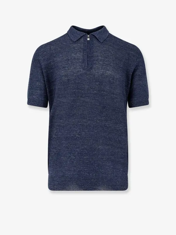 Corneliani Linen And Silk Blend Polo Shirt - Blue