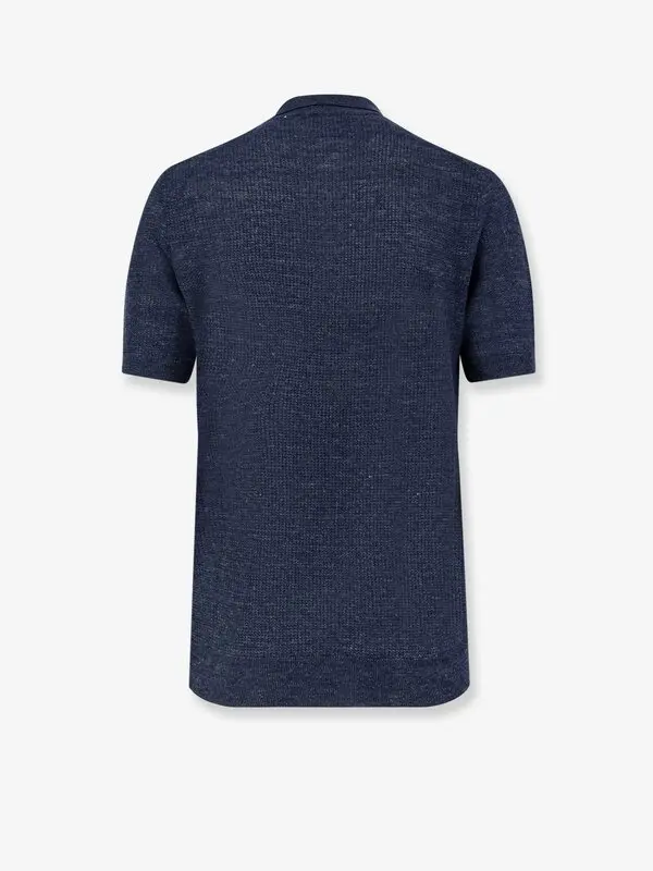 Corneliani Linen And Silk Blend Polo Shirt - Blue