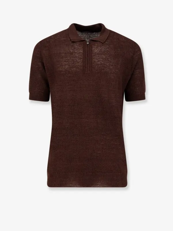 Corneliani Linen And Silk Blend Polo Shirt - Brown