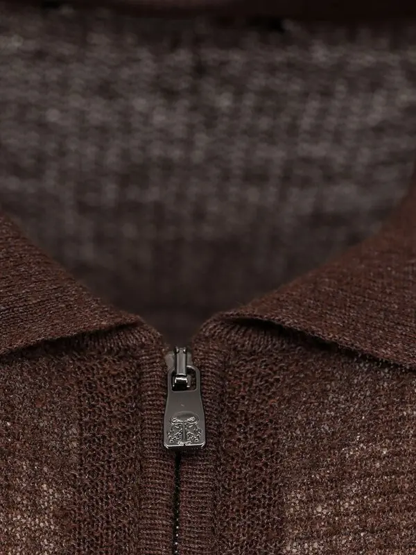 Corneliani Linen And Silk Blend Polo Shirt - Brown