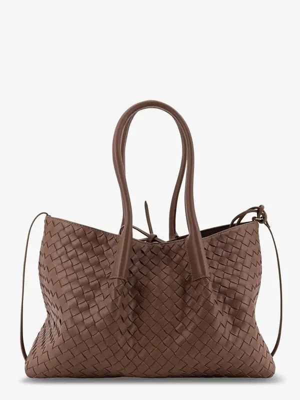 Bottega Veneta Pinacoteca Leather Handbag With Intrecciato Motif - Brown