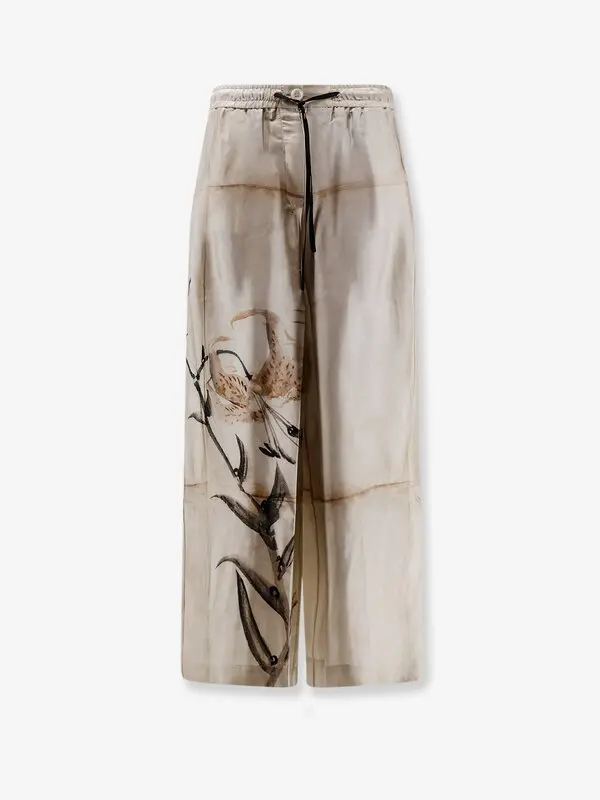 PIERRE-LOUIS MASCIA Silk Trousers With Floral Print - Beige